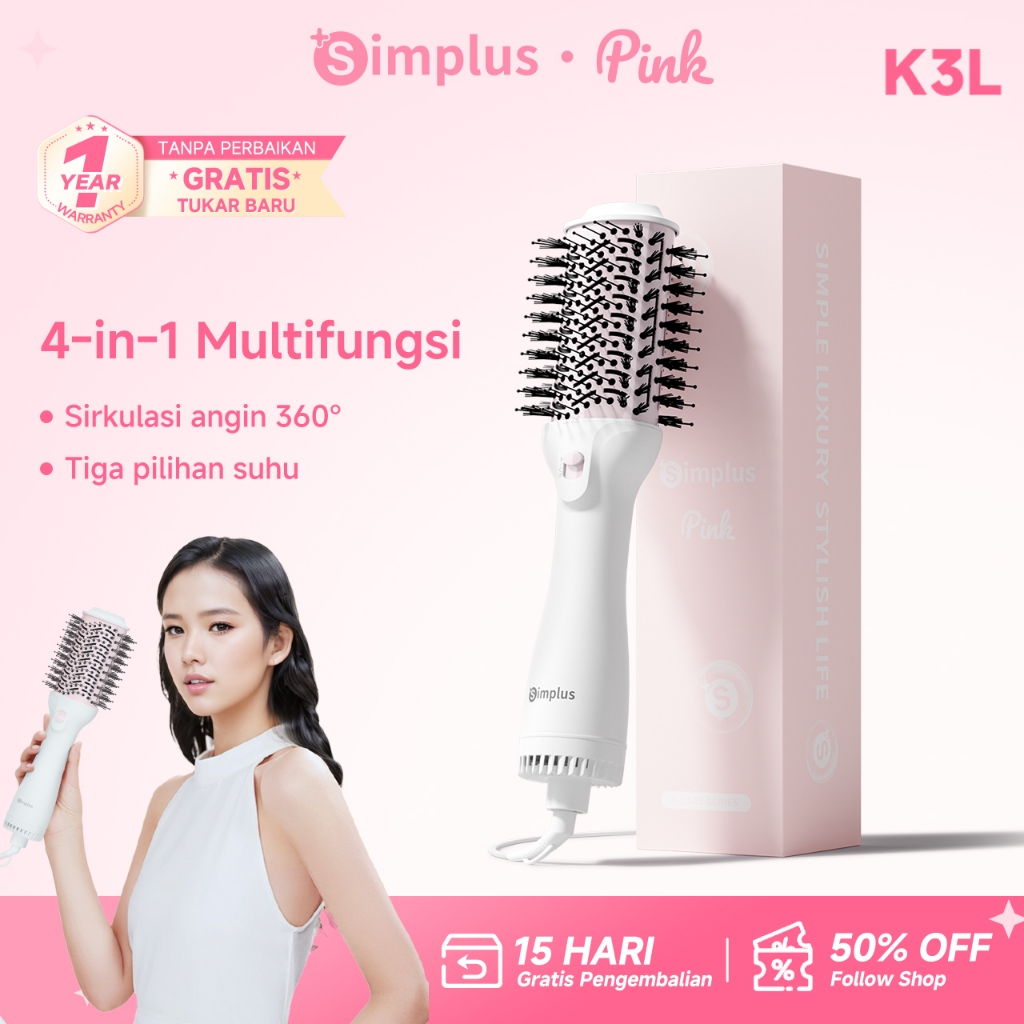 Jual Simplus Pink Hair dryer Airstyler 4 in 1 thermal brush hot brush ...