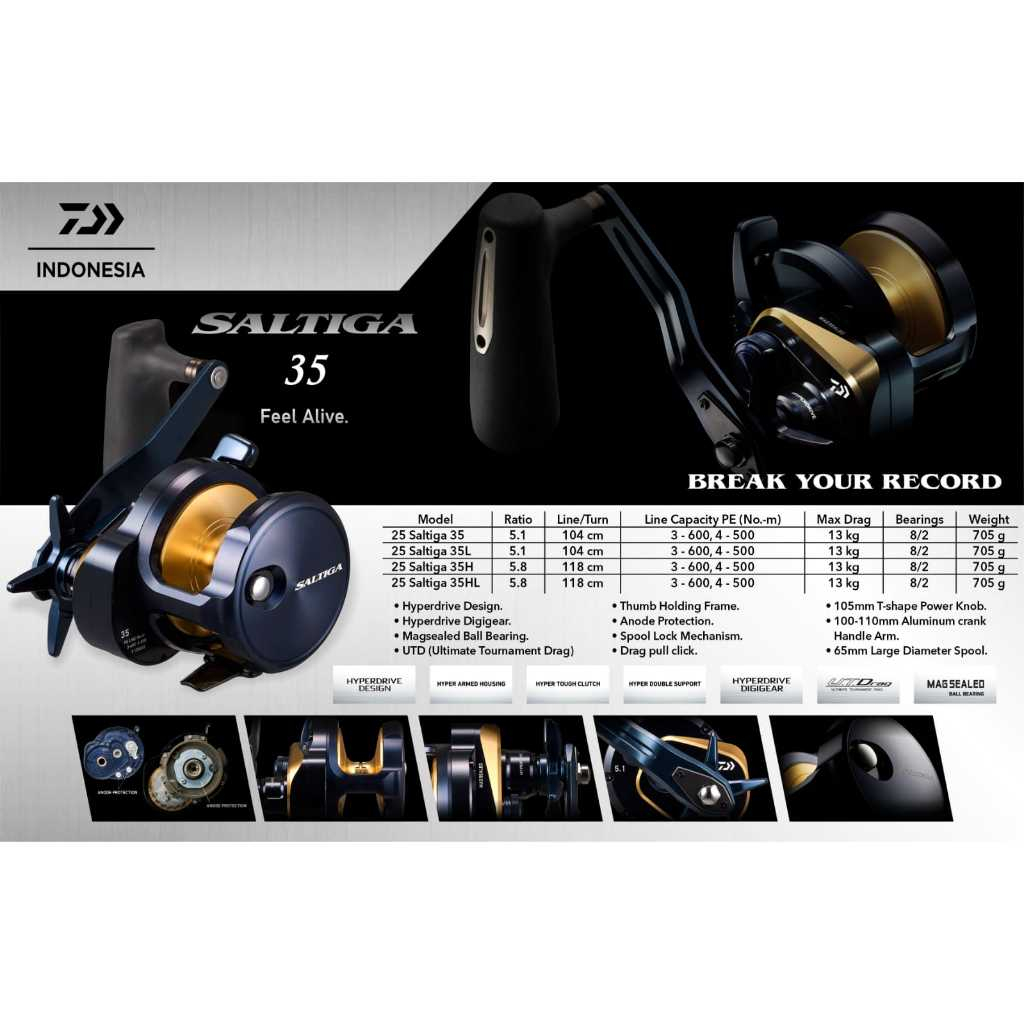 Jual Reel Daiwa SALTIGA 35 35H 35L 35HL 2025 Bergaransi | Shopee Indonesia