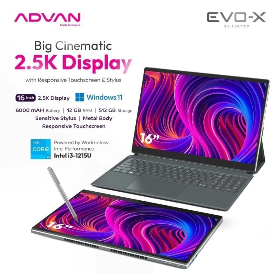 Jual (Free Stylus Pen + Keyboard Magnetic) ADVAN Laptop 2 in 1 Evo-X 16 ...