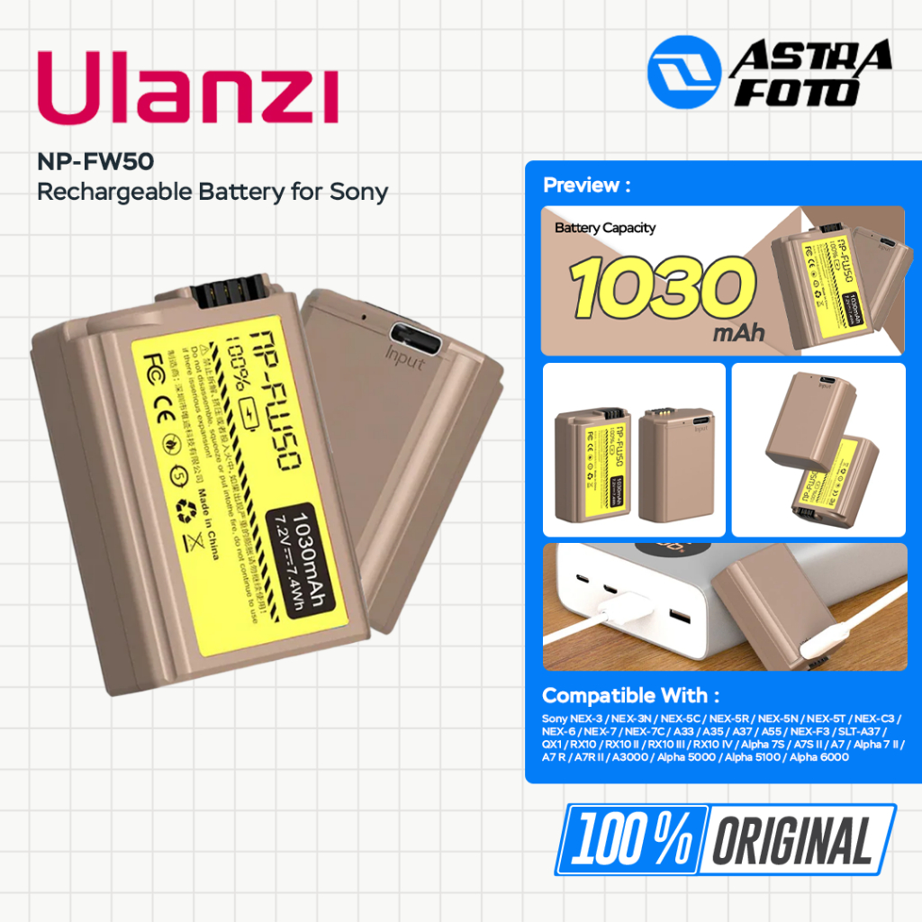 Jual Ulanzi UNP-FW50 Rechargeable Battery for Sony Mirrorless Camera ...