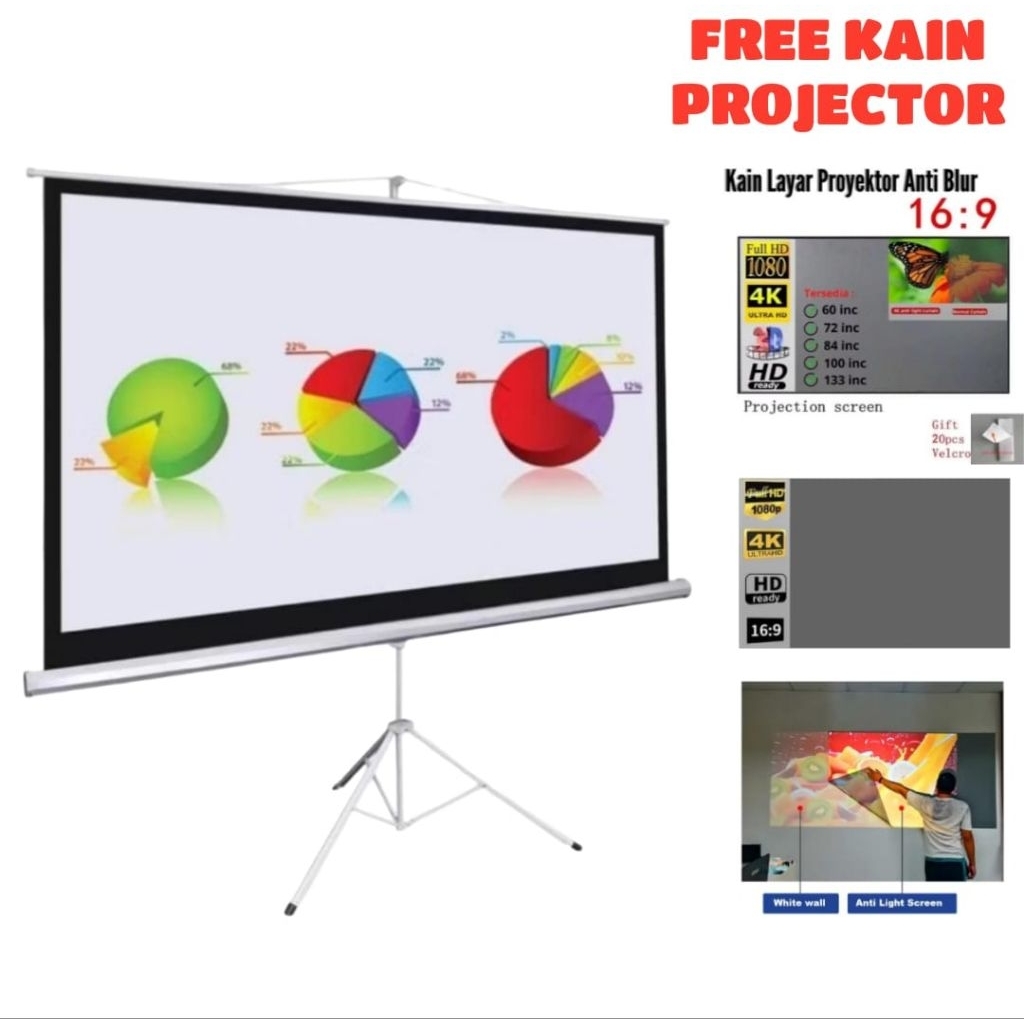 Jual Screen Projector Tripod Portabel Ukuran Lebar 150 cm x Tinggi 100 ...