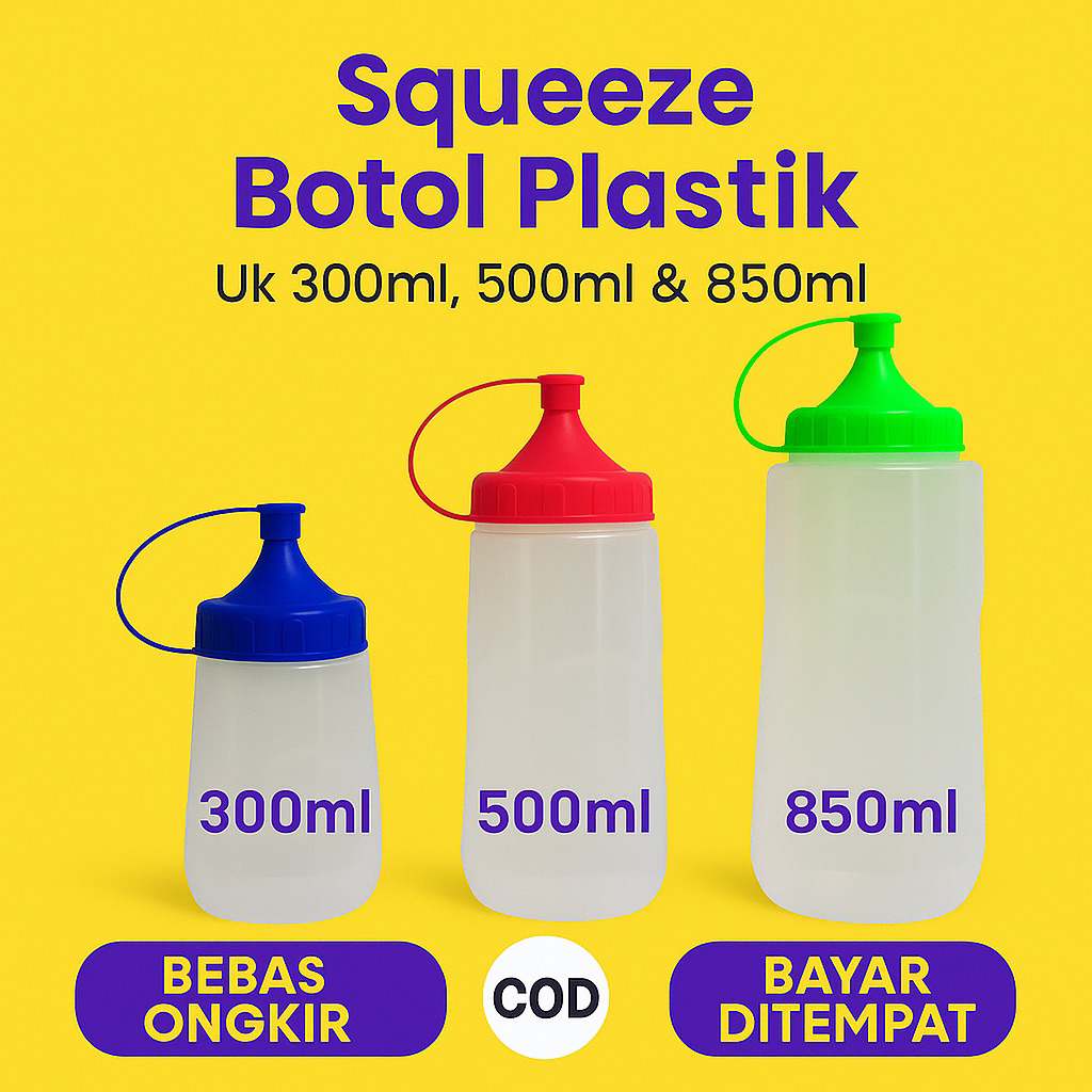 Jual Botol kecap Plastik / Botol mayonaise / Botol Saos Plastik ukuran 300ml 500ml 850ml / Botol ...