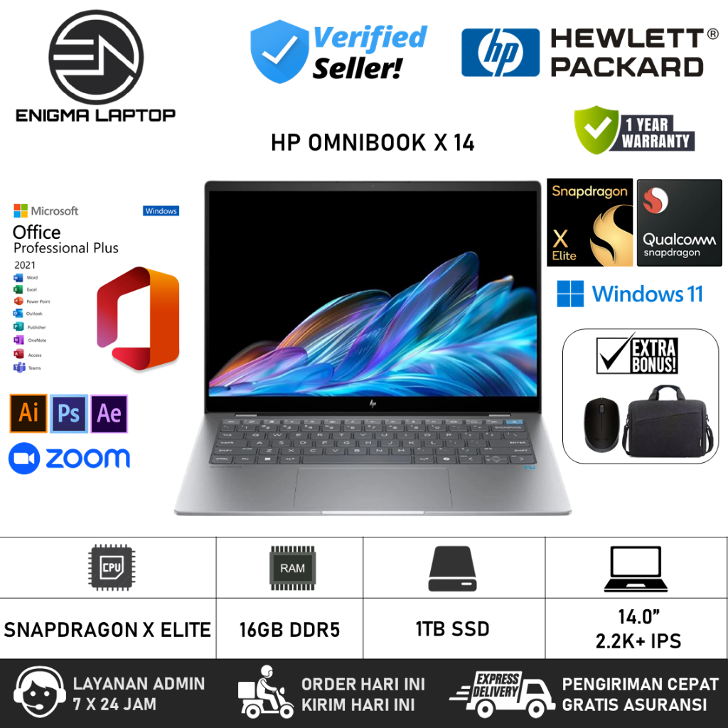 Jual Laptop Touch Hp Omnibook X 14 Snapdragon X Elite Ram 16GB 1TB SSD ...