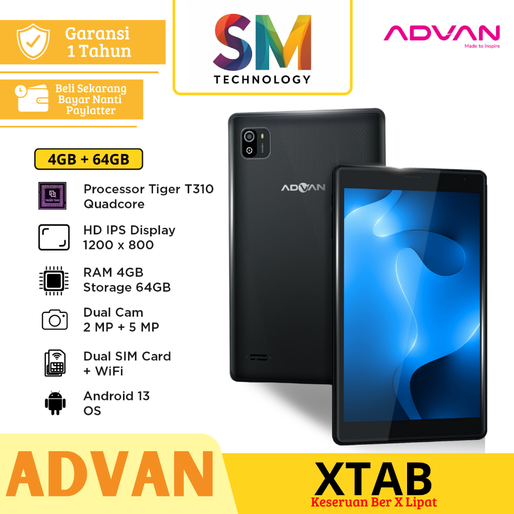 Jual ADVAN XTAB 4/64 GB 8 Inci Quadcore T310 Tablet Android 13 | Shopee ...