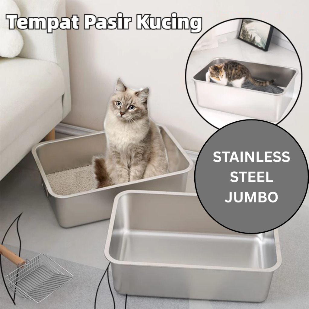 Jual Cat Litter Box Bak Pasir Kucing Jumbo Stainless Steel Tempat Pasir ...