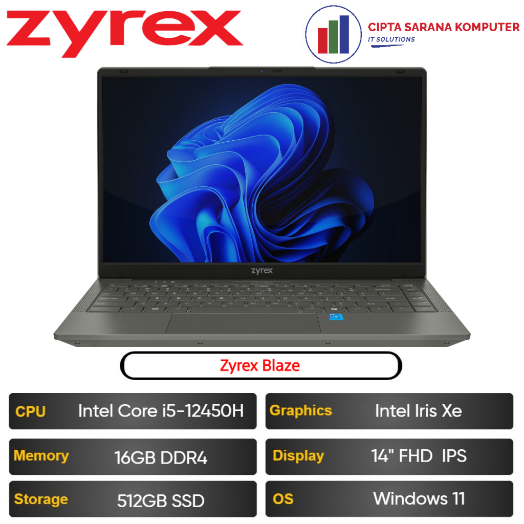 Jual Zyrex Blaze Intel Core i5-12450H 16GB 512GB 14" FHD IPS Windows 11 - Grey | Shopee Indonesia