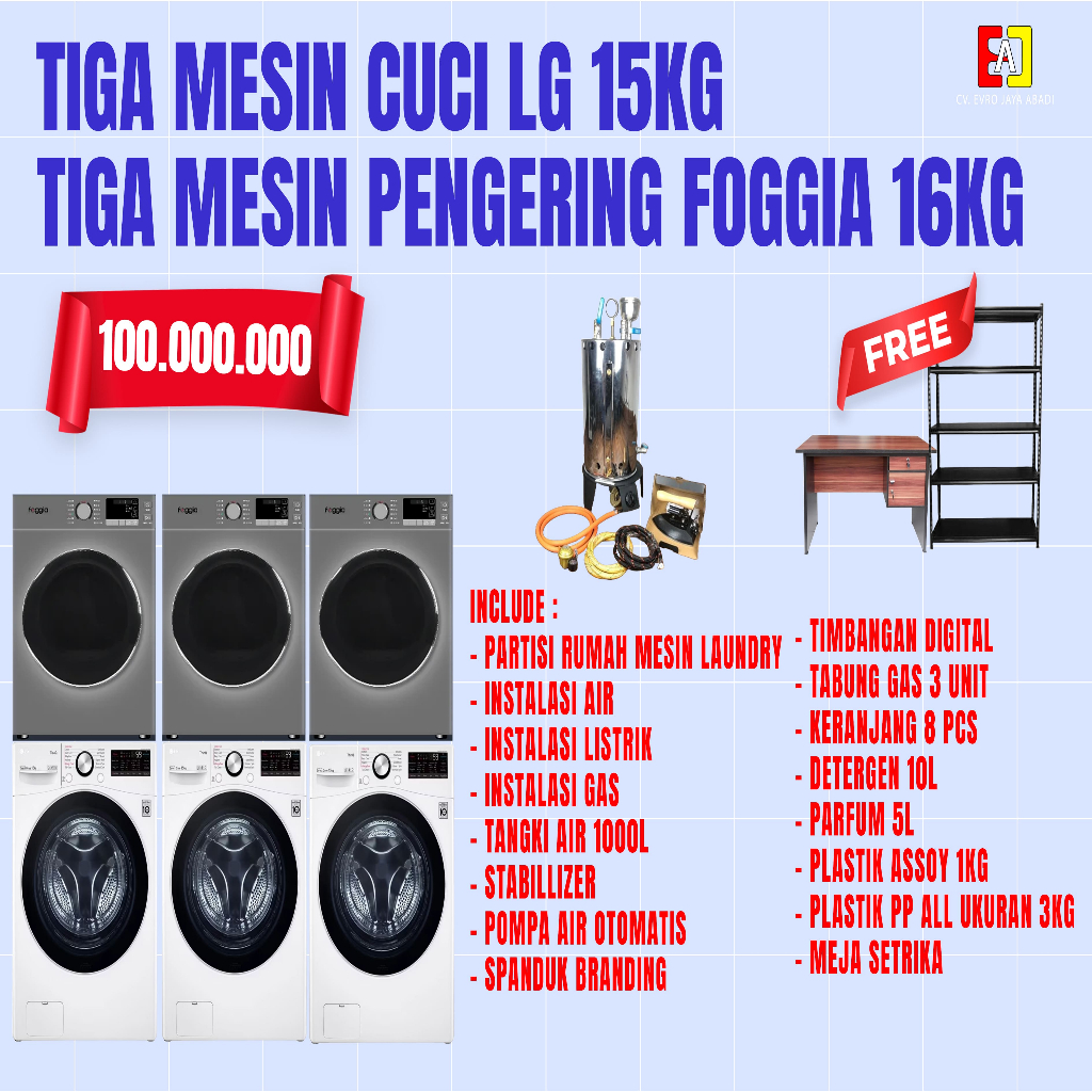 Jual Paket Usaha Laundry 3 Unit Mesin Cuci LG 20 KG & 3 Unit Dryer ...