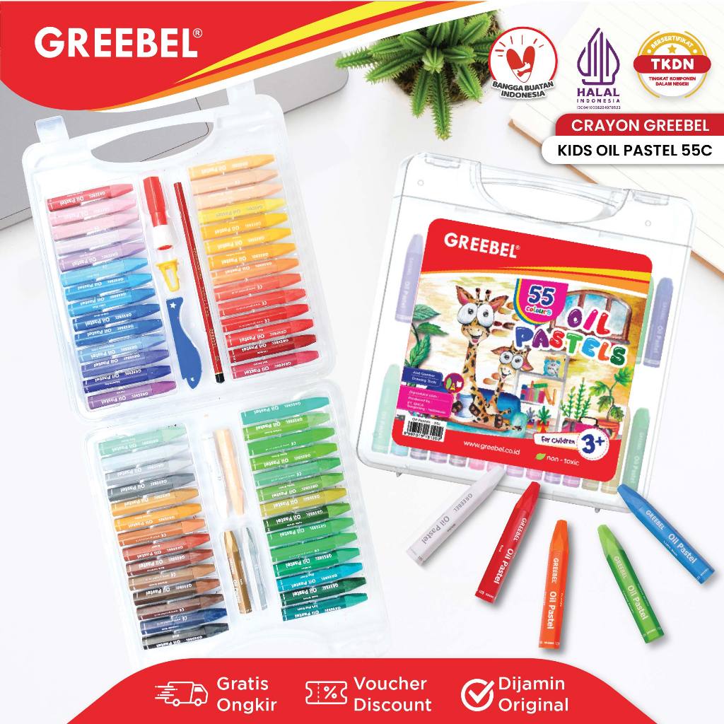 Jual GREEBEL Crayon Krayon 55 Warna / KIDS Oil Pastel / Crayon 55 Warna ...