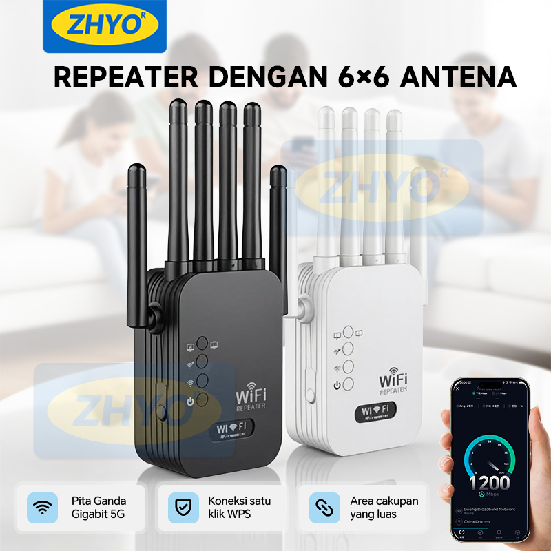 Jual ZHYO Repeater WiFi 1200Mbps 6 Antena Dual Band 2.4G&5G｜Penguat Sinyal Tembus Tembok ...