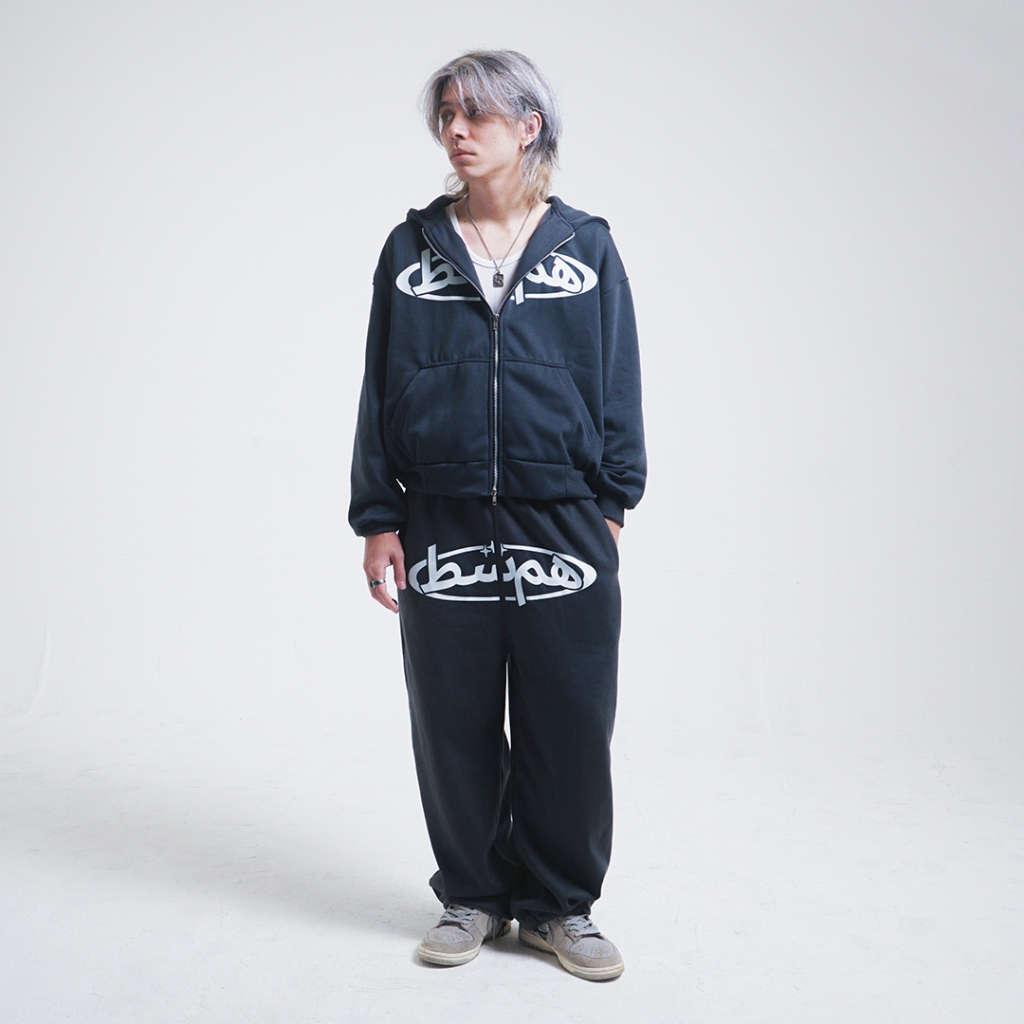 Jual Himside - Diff Hoodie Boxy Double Zip Dark Grey One Set Fleece ...