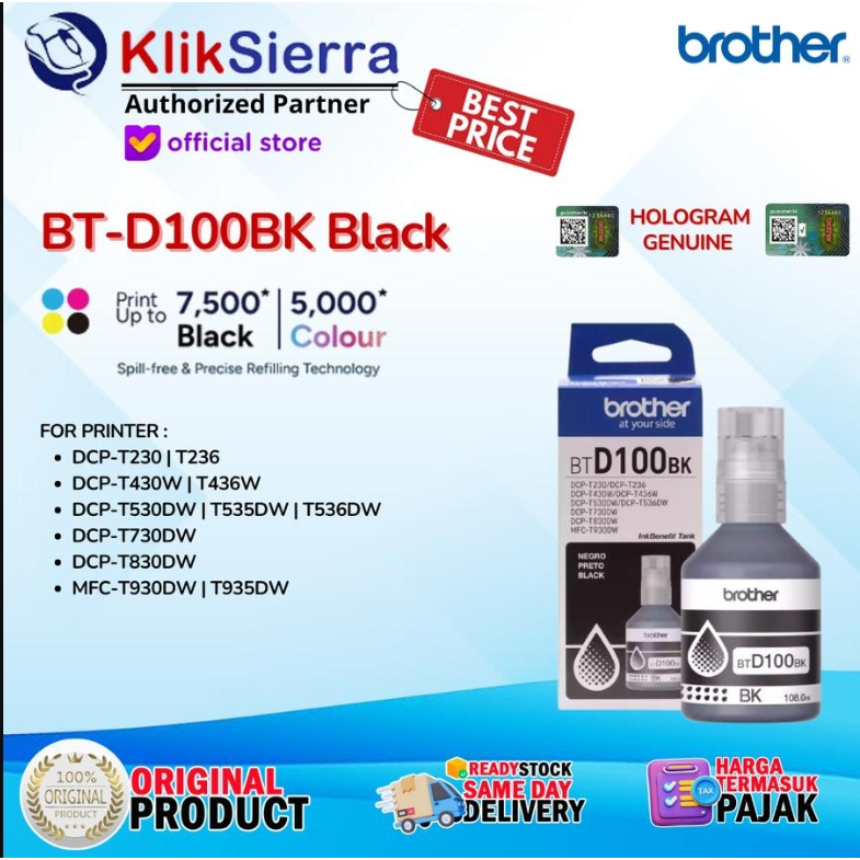 Jual BROTHER Tinta Refill Botol BTD-100 BT-D100BK BT-D100C BT-D100M BT ...