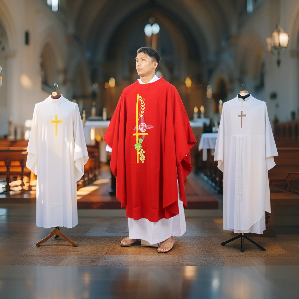 Jual KASULA PASTOR (MERAH) / KASULA ROMO / JUBAH ROMO / PAKAIAN MISA ...