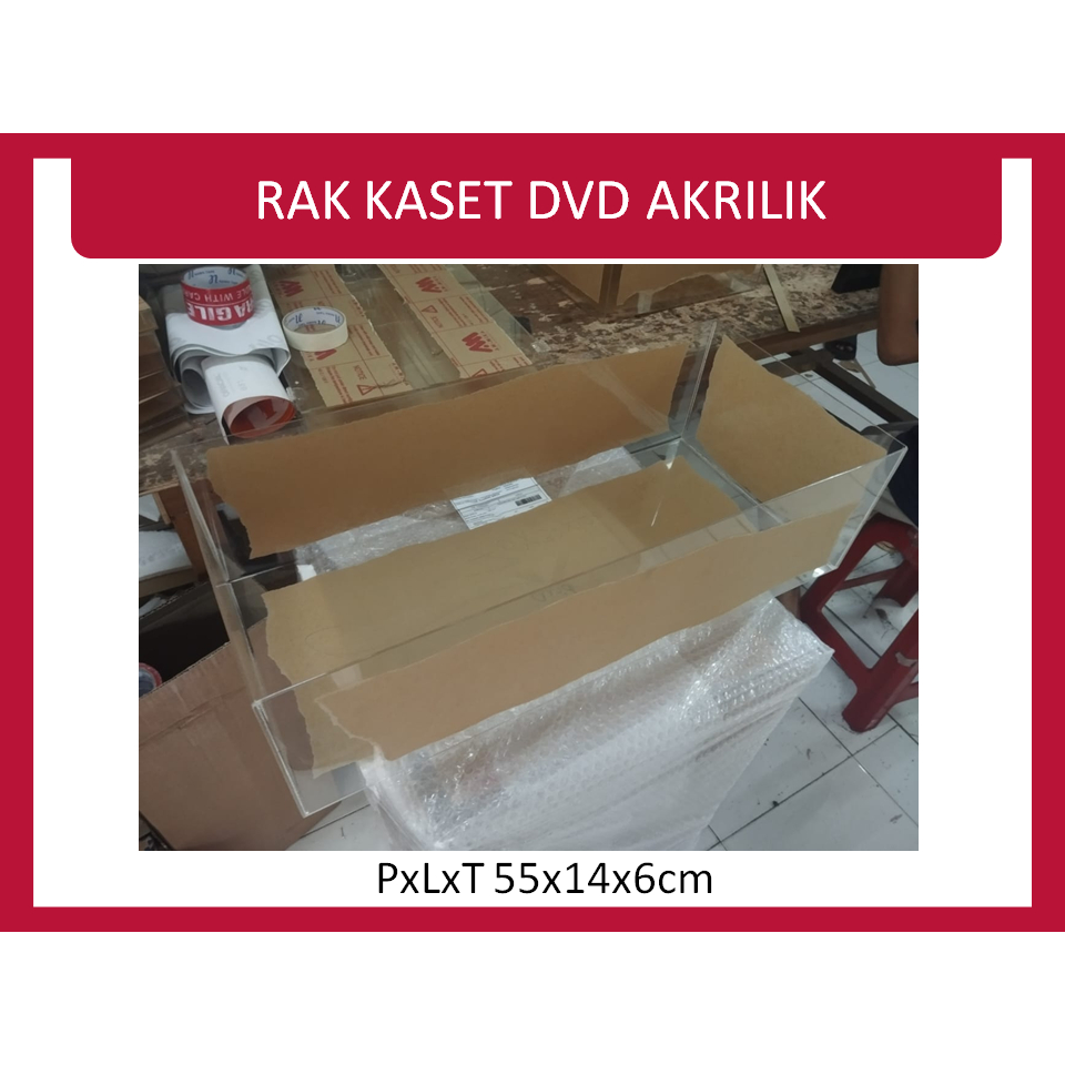 Jual Rak Kaset DVD Akrilik Custom 4 Ruang PxLxT 55x14x6cm | Shopee ...