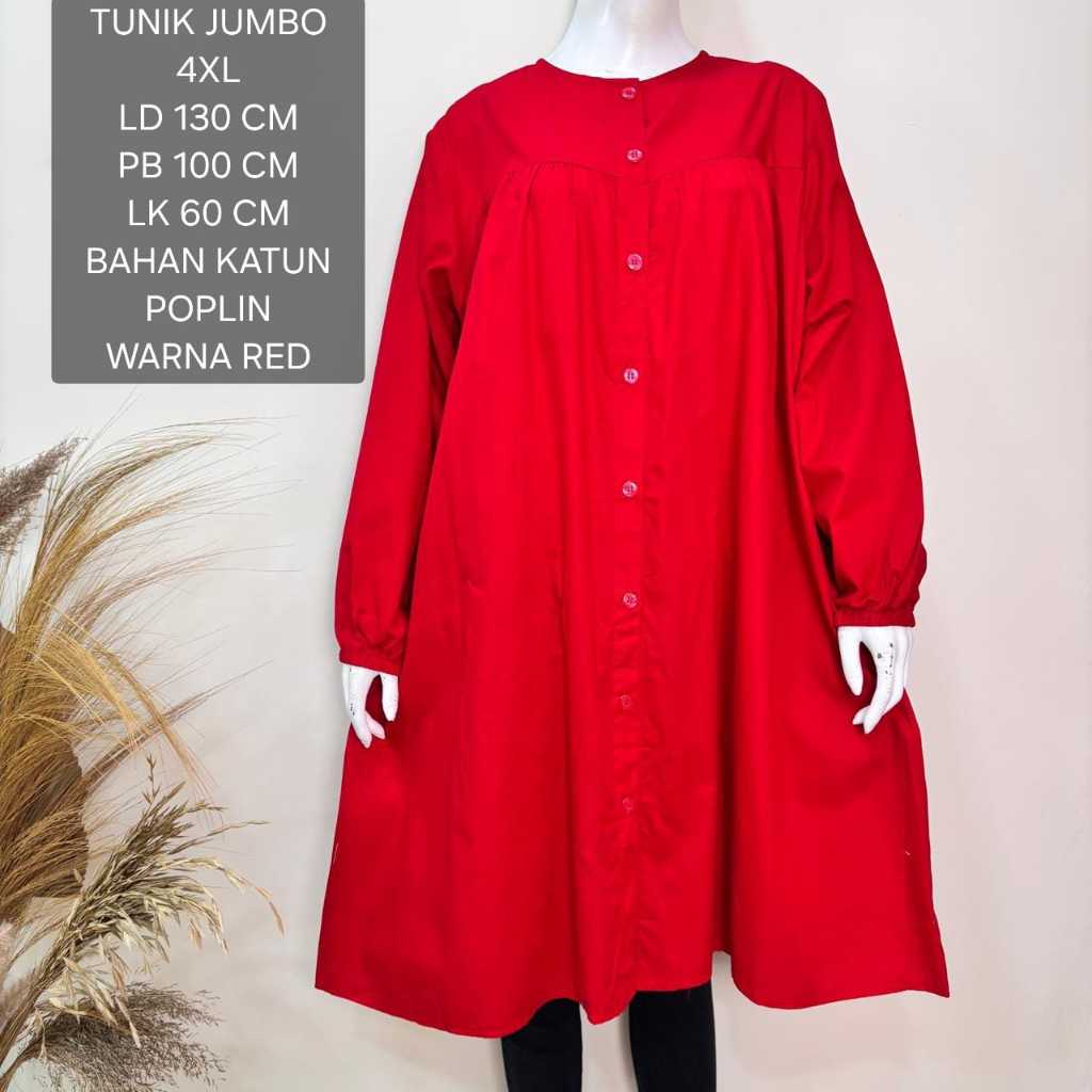 Jual Tunik Jumbo Ld 130 - 140 Cm Bahan Cotton Poplin Warna Merah ...