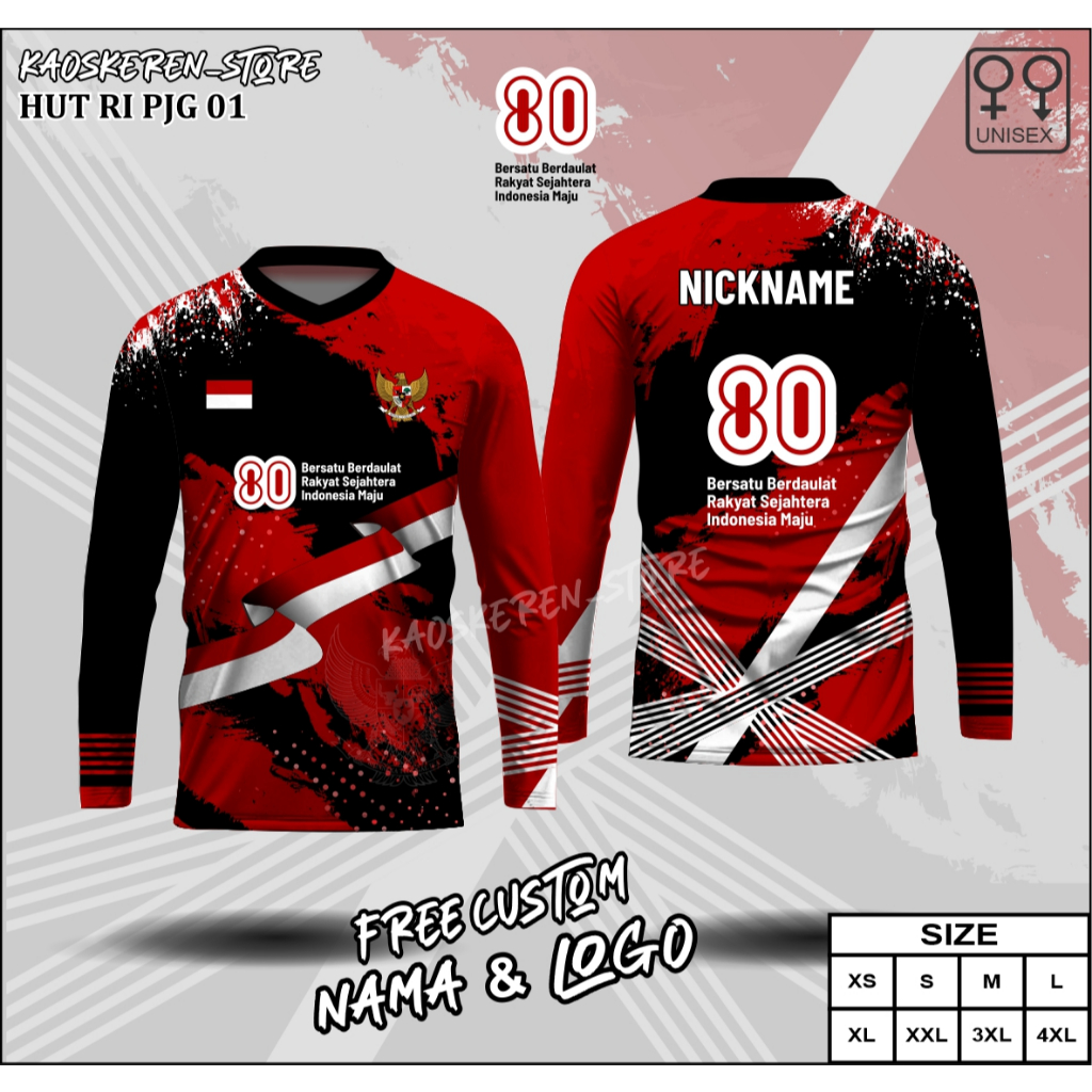 Jual jersey kemerdekaan hut ri 80th lengan panjang indonesia garuda kaos 17 agustus free custom ...