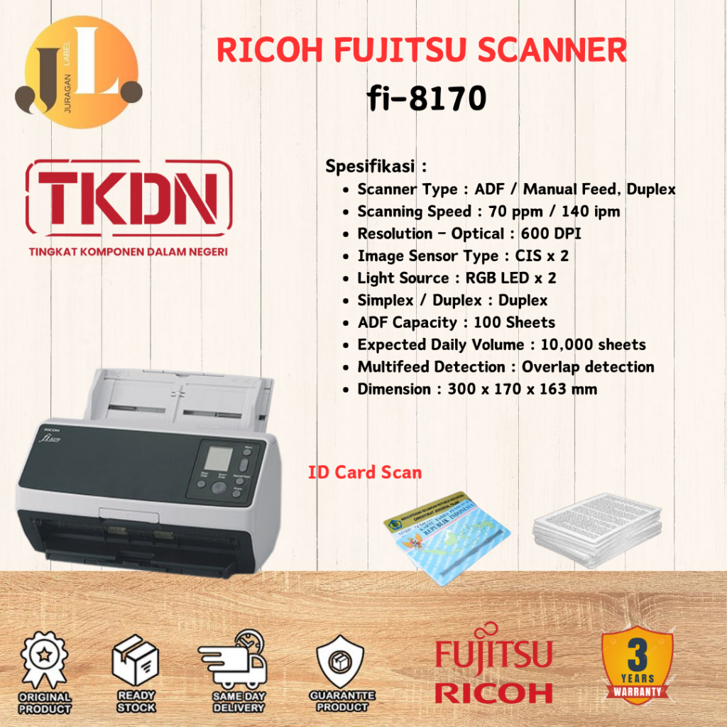 Jual Scanner Fujitsu fi-8170 A4 ADF Duplex + Network 70ppm Ricoh fi8170 ...