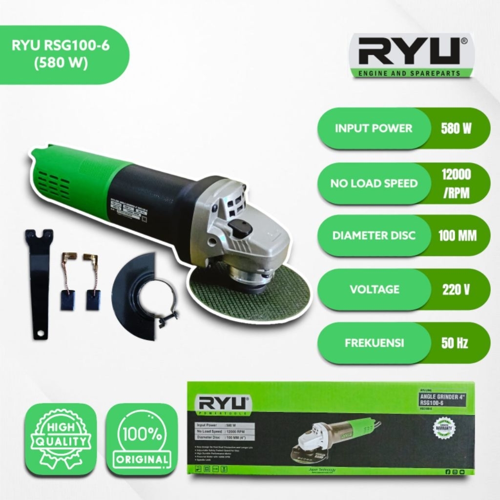 Jual Mesin Gerinda Tangan 4 Inch RYU RSG100-6 580 Watt Gerinda Listrik ...