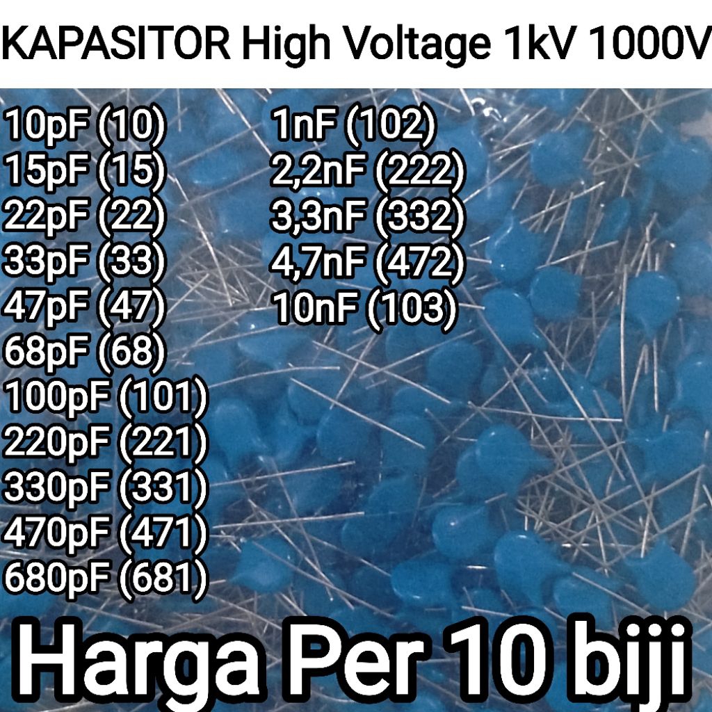 Jual 10buah KAPASITOR 1KV high voltage 10pF 15pF 22pF 33pF 47pF 68pF ...