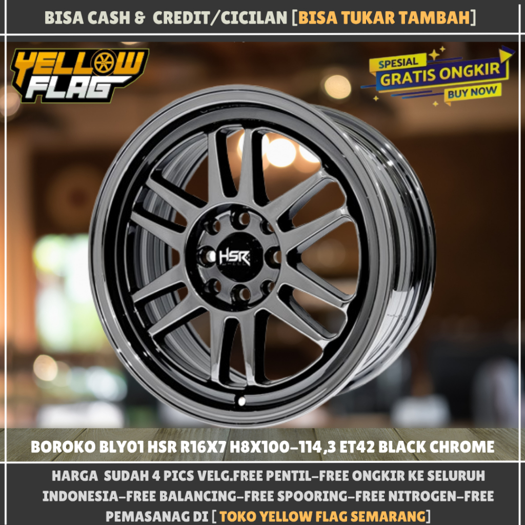 Jual Velg racing ring 16 black croom for yaris jazz brio hsr boroko bly01 lubang 4x100-4x114,3 ...