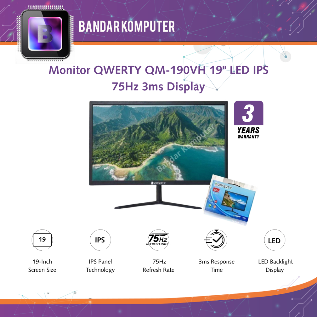 Jual Monitor QWERTY QM-190VH 19" LED IPS 75Hz 3ms Display | Shopee ...