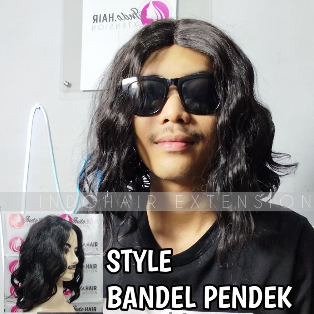 Jual Wig Pria Rambut Panjang Sebahu Keriting Ombak Belah Tengah Style ...