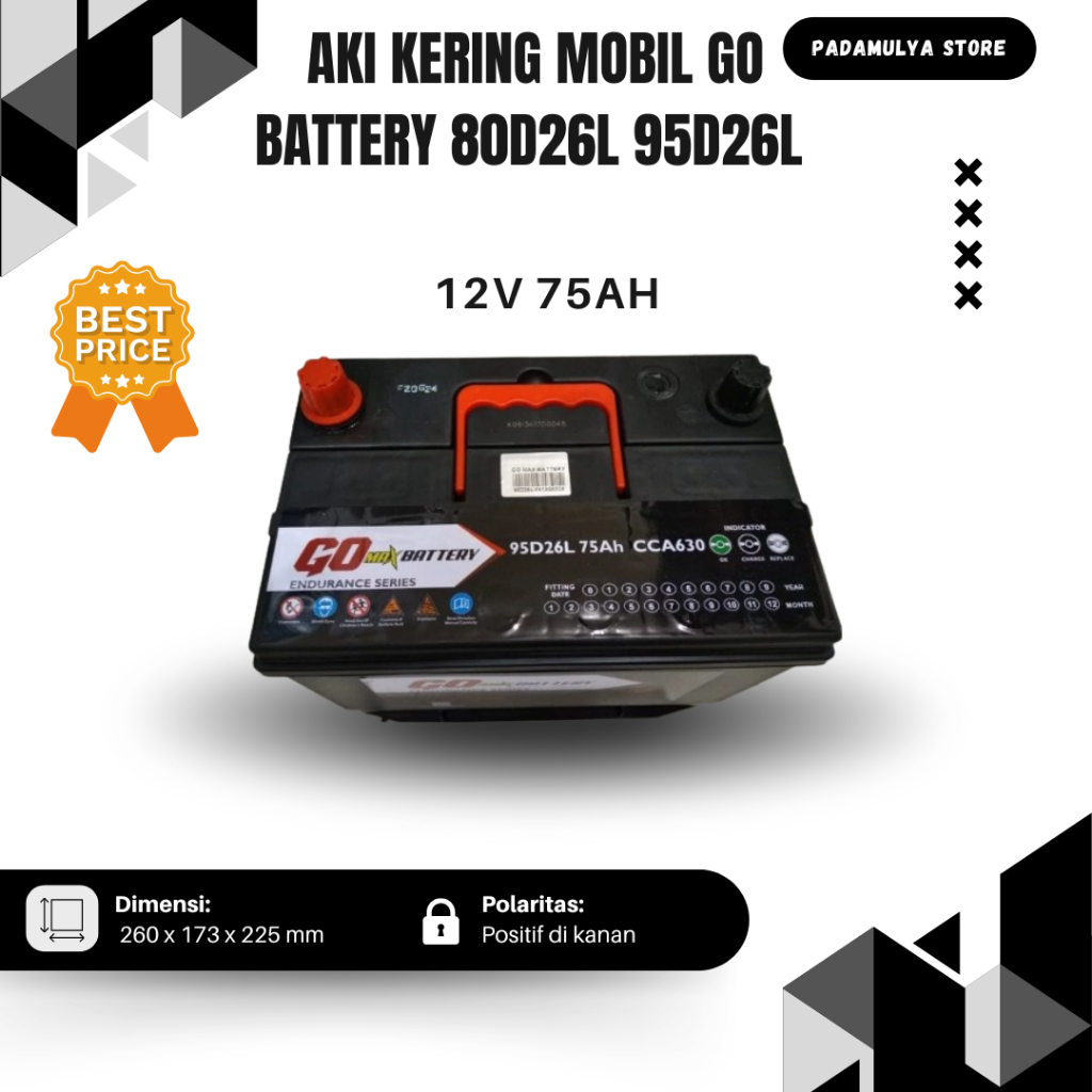 Jual Aki Kering Go battery 80D26L 95D26L 12V 75Ah Mobil Innova Diesel | Shopee Indonesia