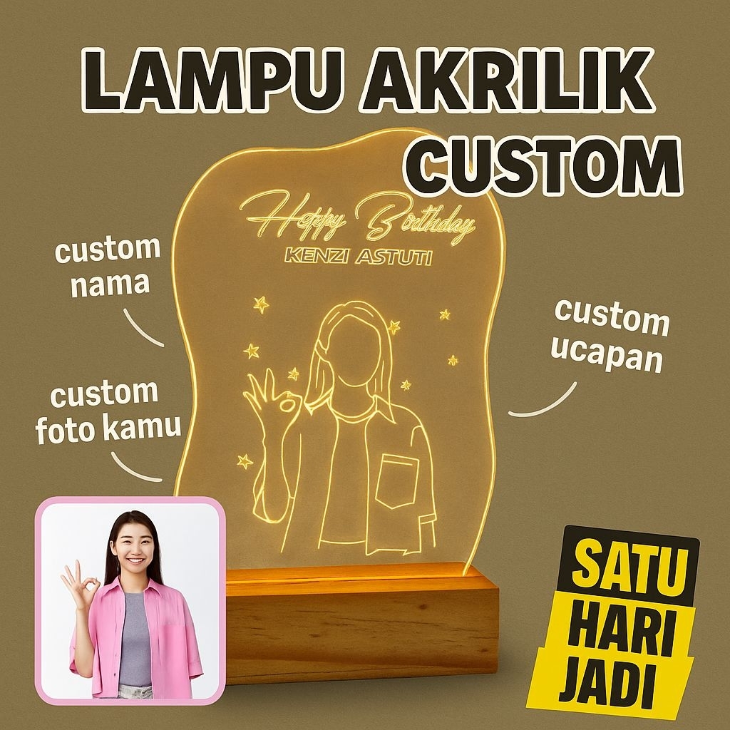Jual Lampu Akrilik Custom Nama & Ucapan Hadiah Kado Gift Lampu Tidur ...