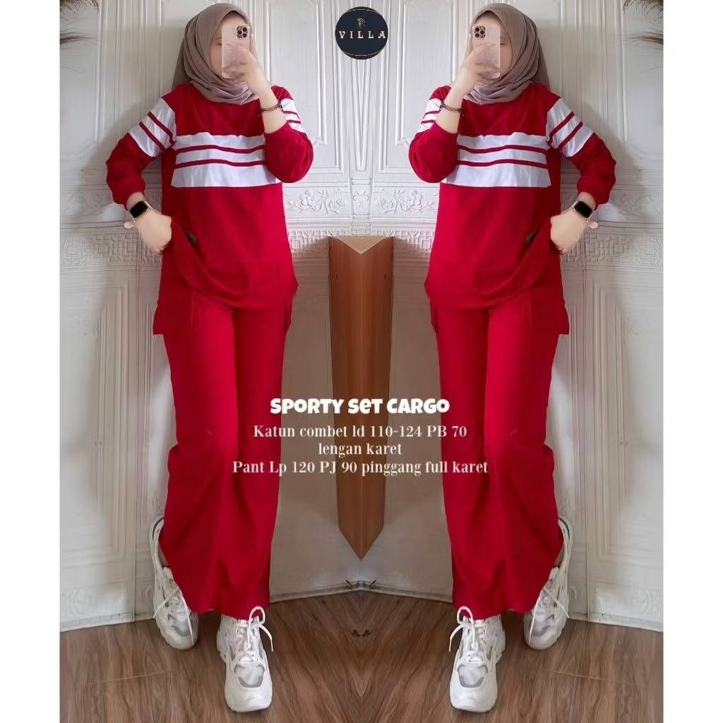 Jual Sporty Cargo|| Indri || Gemilang || August || Dirga Setelan Merah Putih Fashion Wanita ...