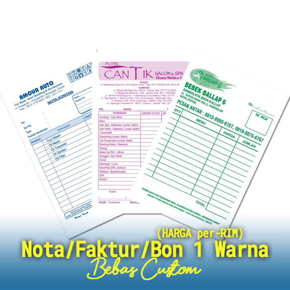 Jual Cetak Nota/Faktur/Bon 1 Warna 1 Rim, Cetak Nota Bebas Desain ...