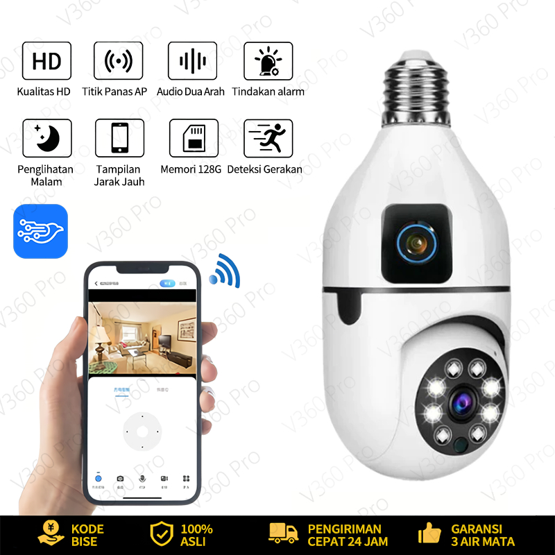 Jual HNF CCTV Lampu 360 Derajat Bohlam 4K PTZ WiFi Smart Camera, Night Vision ,Motion Detection ...
