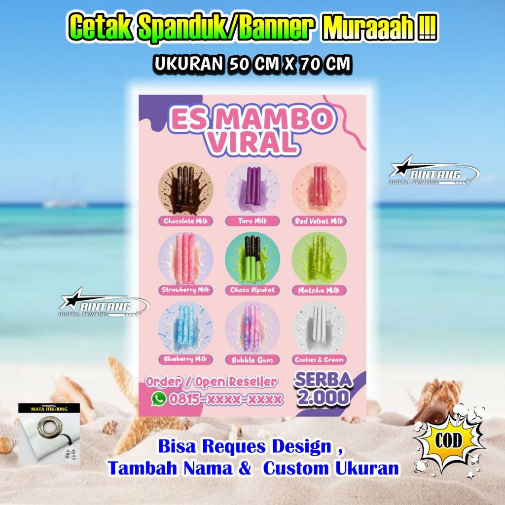 Jual Spanduk Banner Es Mambo Ukuran 50 cm x 70 cm | Shopee Indonesia