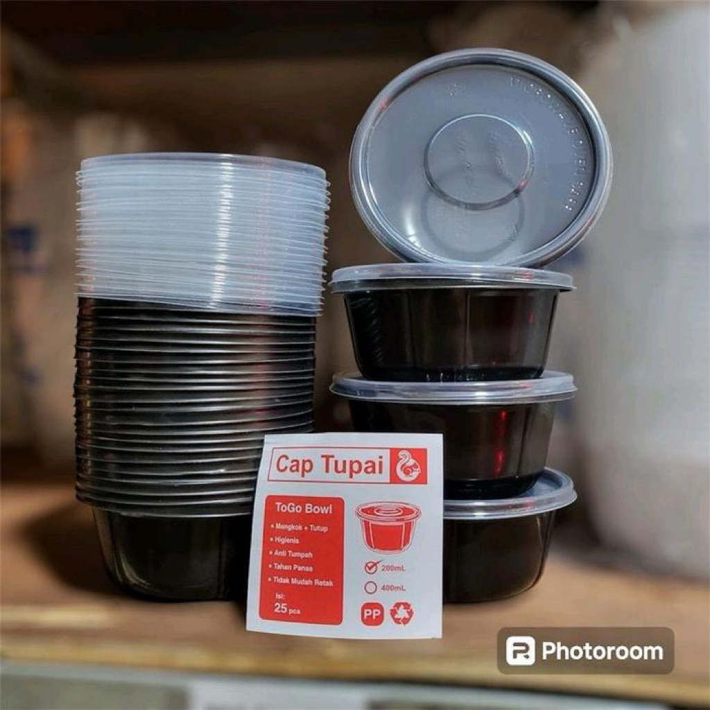 Jual THINWALL MANGKOK HITAM CAP TUPAI BOWL 200ML 25PCS TEMPAT MAKAN ...