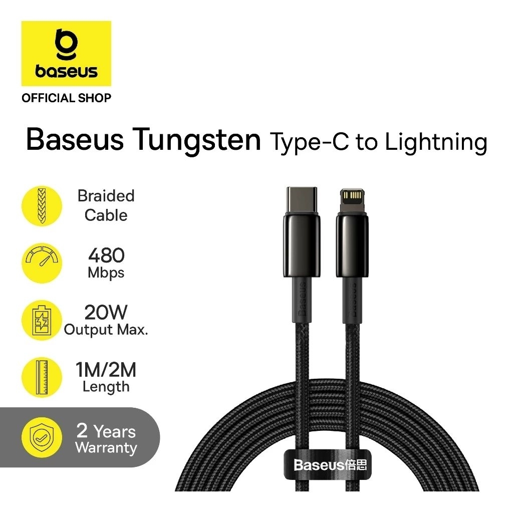 Jual KABEL CHARGER BASEUS TUNGSTEN LIGHTNING TO TYPE-C 20W | Shopee ...