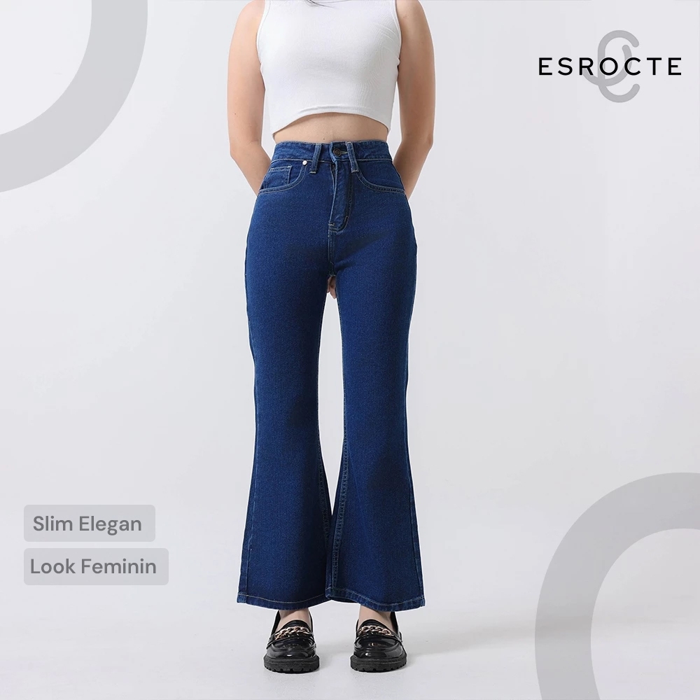 Jual ESROCTE Asha Pants | Celana Cutbray Jeans High-Waist Wanita –Navy ...