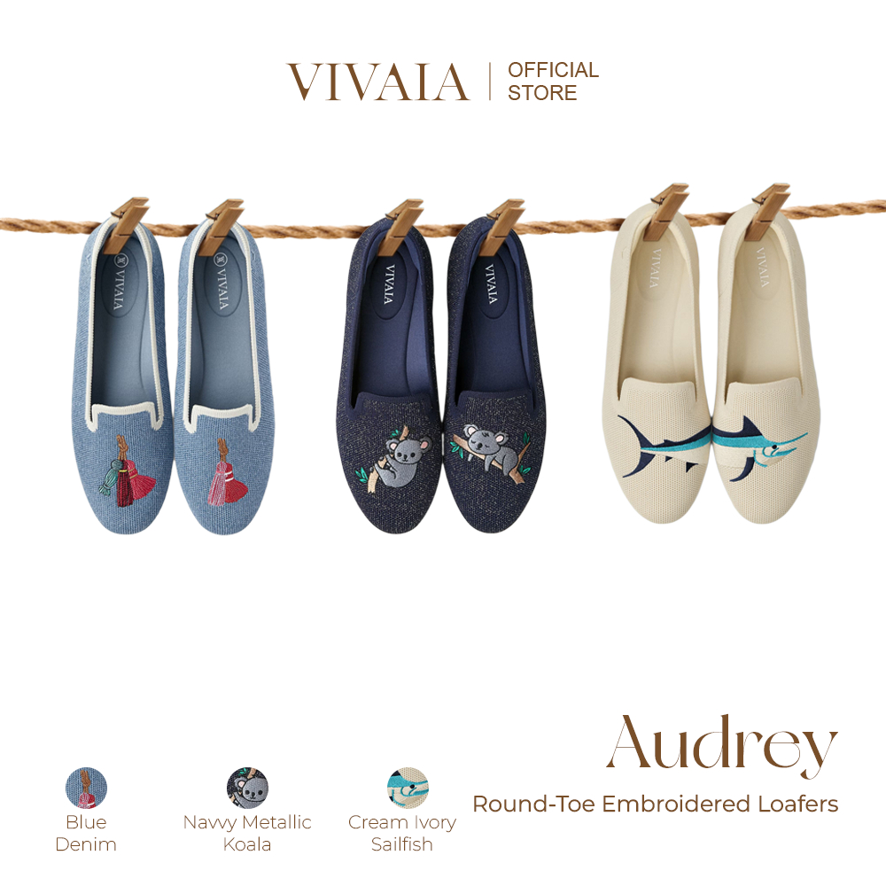 Jual VIVAIA Sepatu Wanita Round-Toe Embroidered Loafers (Audrey) - Navy ...