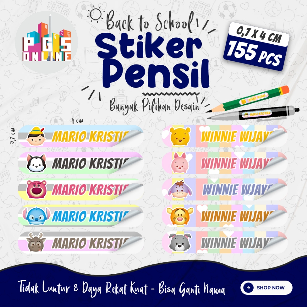 Jual [155 PCS] 05A - STICKER NAMA PENSIL ukuran 0,7x4 cm / Stiker Buku ...