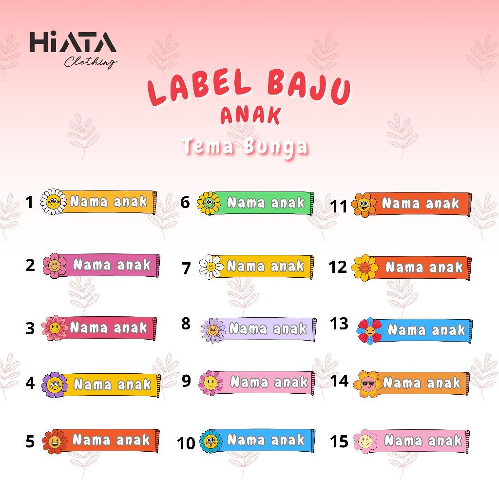 Jual Label Nama Baju Tema Bunga ISI 50 Pcs PO 2-3 hari setelah cekout ...
