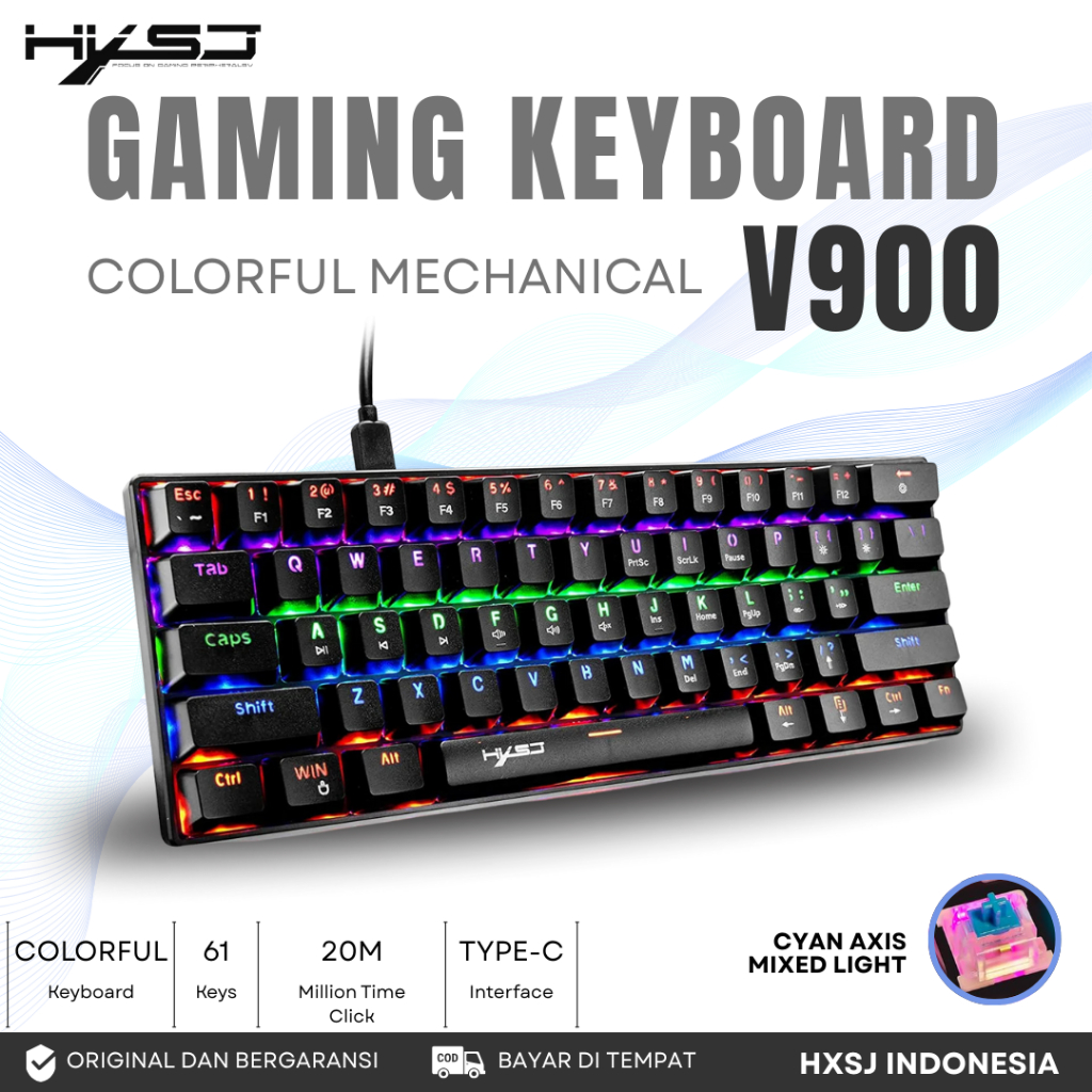 Jual HXSJ V900 MECHANICAL KEYBOAR RGB LIGHTING MEKANIKAL KEYBOARD ...