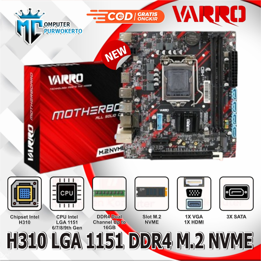 Jual Mobo Mainboard Motherboard Varro H310 M.2 NVMe & M.2 SATA Socket ...