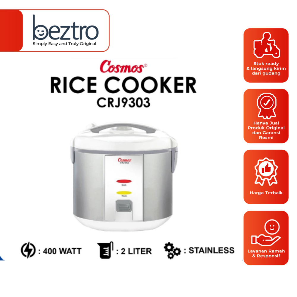 Jual Cosmos Rice Cooker CRJ 9303 – Magic Com 2 Liter Stainless Steel ...