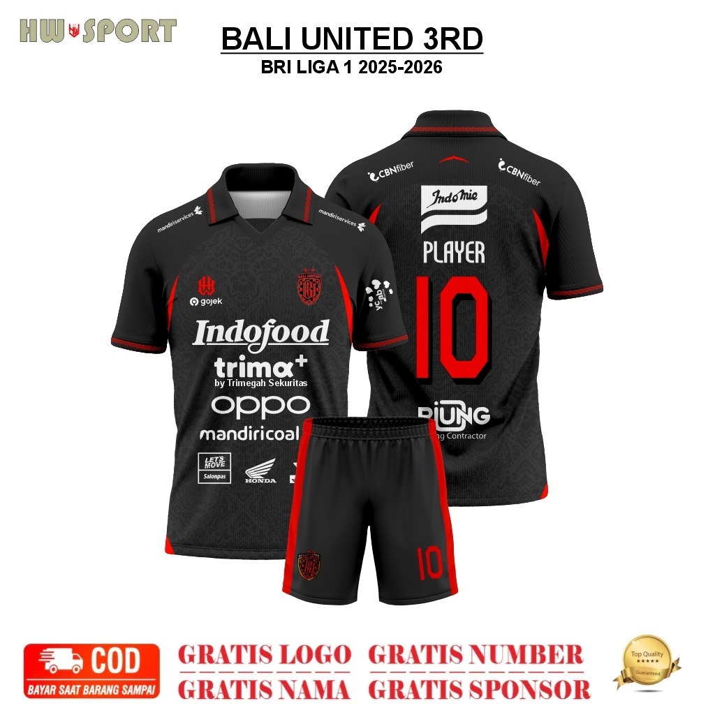 Jual Jersey BALI UNITED 3RD HITAM - BRI LIGA 1 Terbaru 2025-2026 Full ...