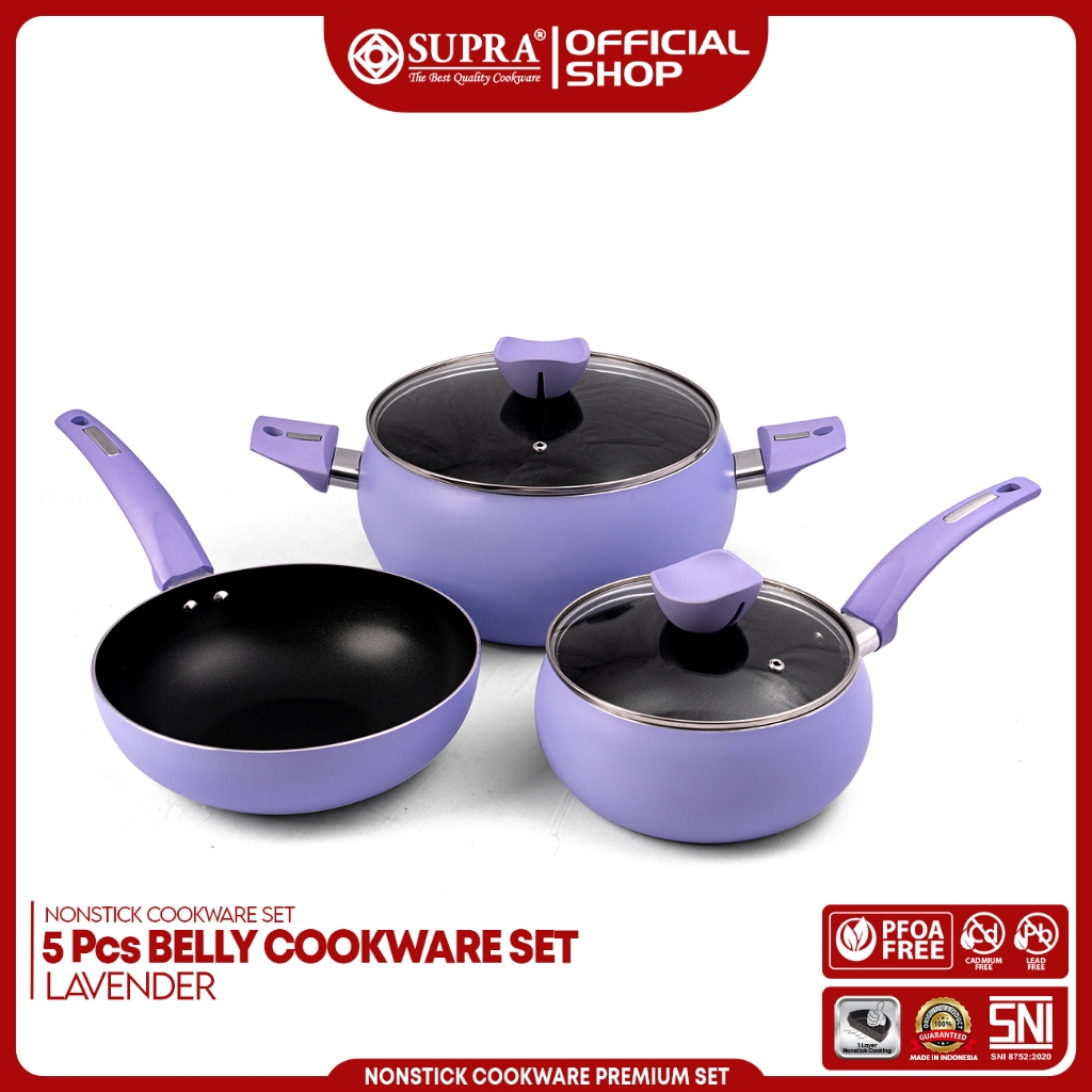 Jual SUPRA Panci Set Anti Lengket 5 Pcs Belly Cookware Series | Shopee ...
