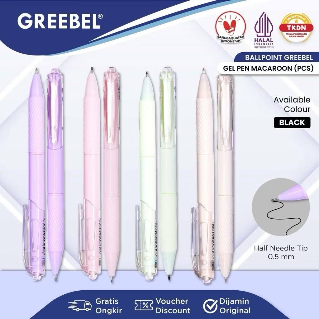 Jual ( 1 PACK ) PULPEN GEL / Gel Pen GP- 512 Macaroon Hitam GREEBEL ...
