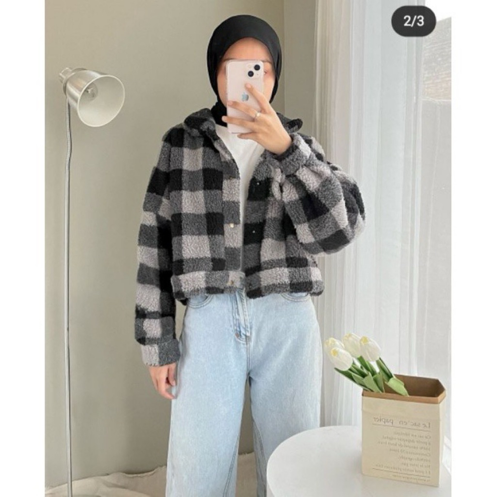 Jual [NEW] FURRY PLAID BLACK BY EDMEE OUTFIT | Shopee Indonesia
