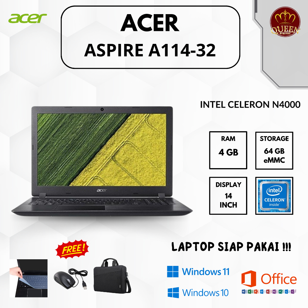 Jual ACER ASPIRE A114-32 | INTEL CELERON N4000 | 4GB RAM | eMMC 64GB ...