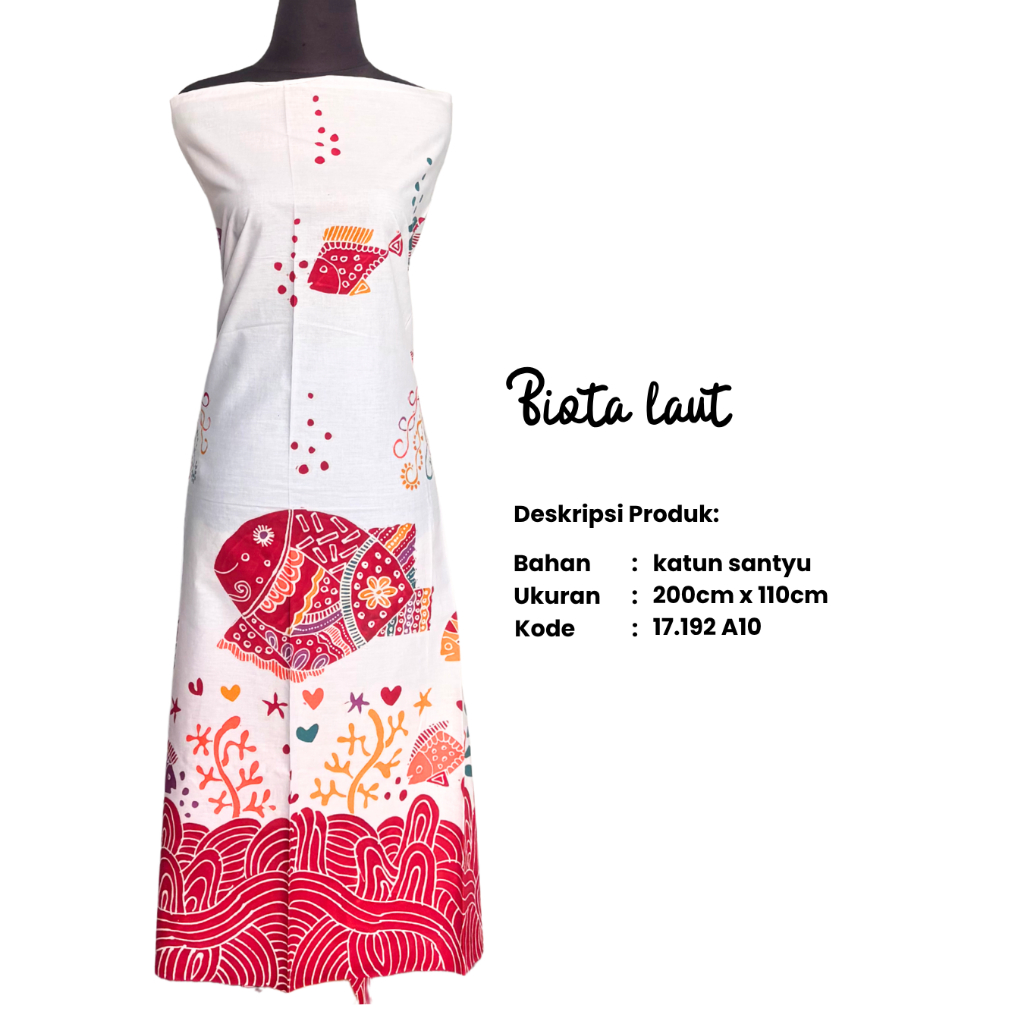 Jual batik tulis motif biota laut - batik ikan kekinian - batik merah ...