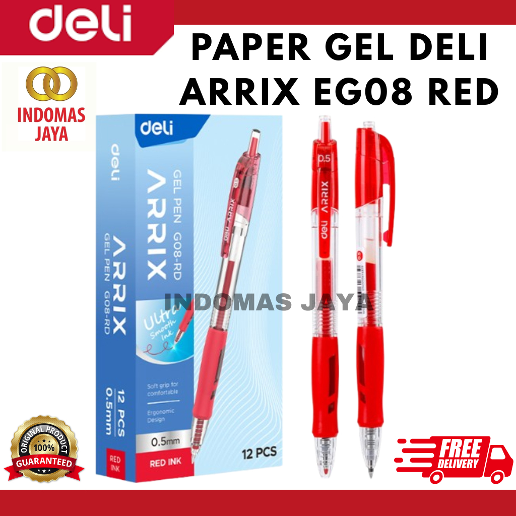 Jual Pulpen DELI ARRIS Gel Pen 0.5mm - G08-BK Gel Pen Ink Red Bullet ...