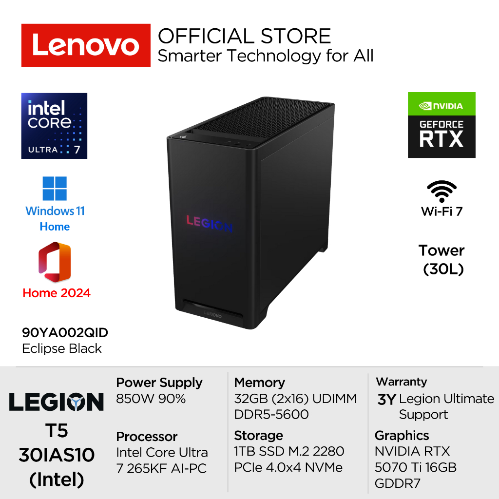Jual Lenovo PC Legion T5i 30IAS10 2QID Intel Core Ultra 9 285K Win11 ...