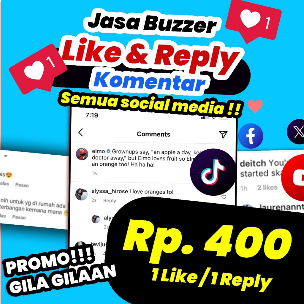 Jual JASA LIKE KOMEN BALAS KOMEN INSTAGRAM TIKTOK YOUTUBE FACEBOOK ...