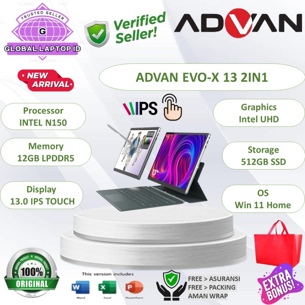 Jual RESMI Laptop 2in1 ADVAN Evo-X 13 Intel N150 12GB 512GB SSD 13.0 ...